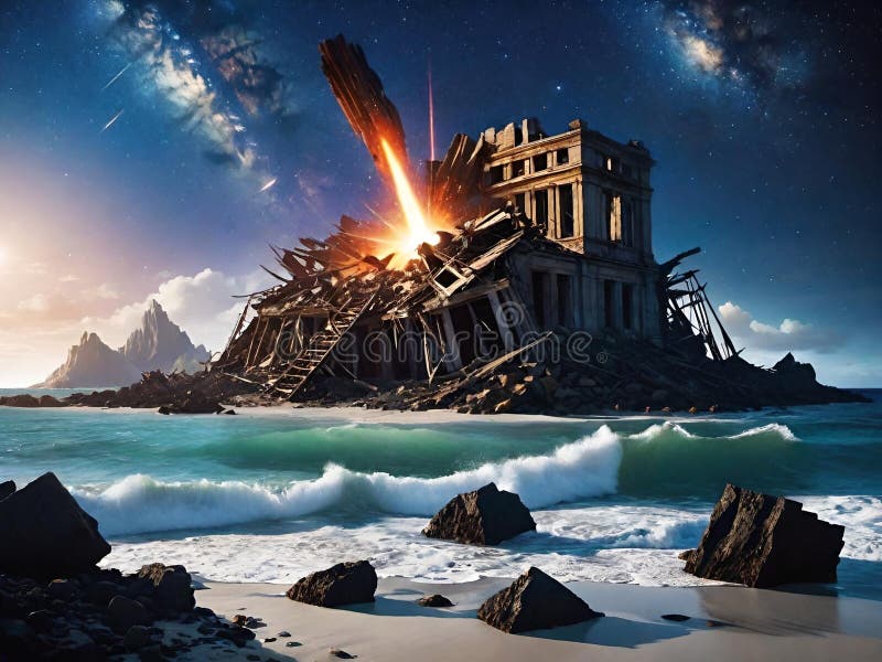 Destroyed House on the Island Stock Illustration - Illustration of ...