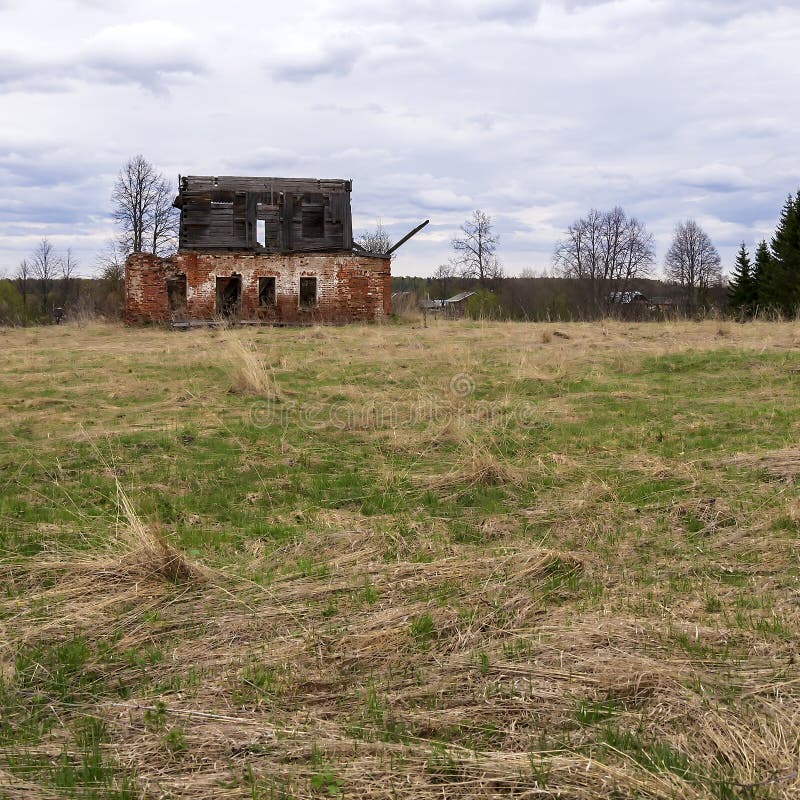 Destroyed house landscape stock photo. Image of people - 222104786