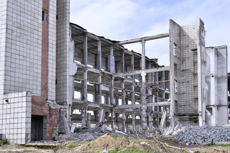 Destroyed Factory Building And Rubble - Industrial Background Stock ...
