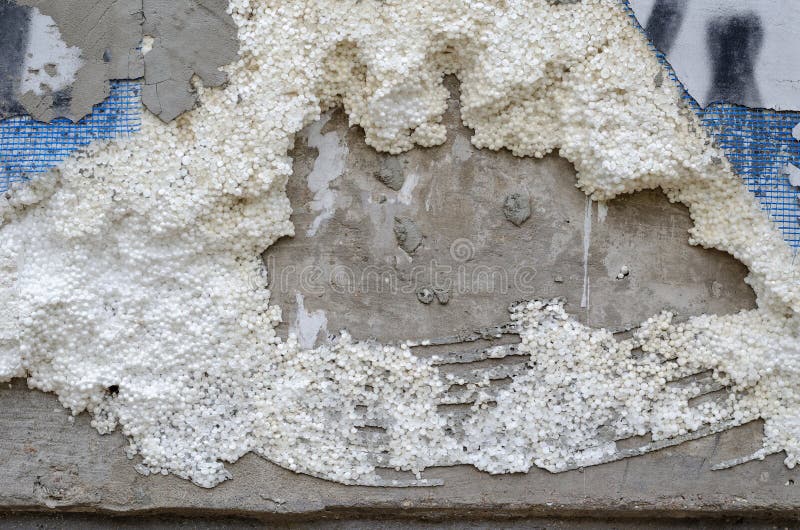 Destroyed Insulation of the Outer Wall of the Building. Damaged Stock ...