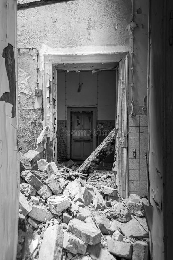 Destroyed Lost Place with Old Door Stock Image - Image of dilapidated ...