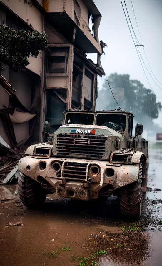 Destroyed Military Vehicle in a War Zone Stock Illustration ...