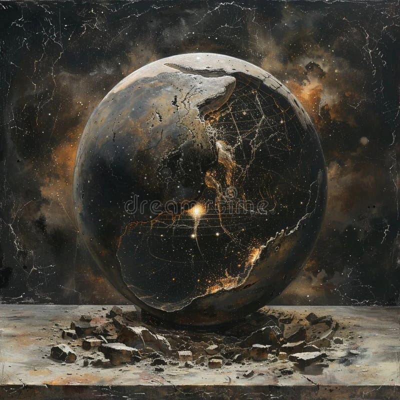 Destroyed Model of Concrete Earth Globe Stock Illustration ...