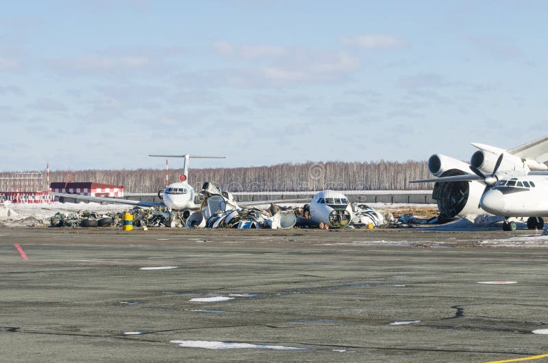 Destroyed Old Aircraft in the Landfill at the Airport. Stock Photo ...