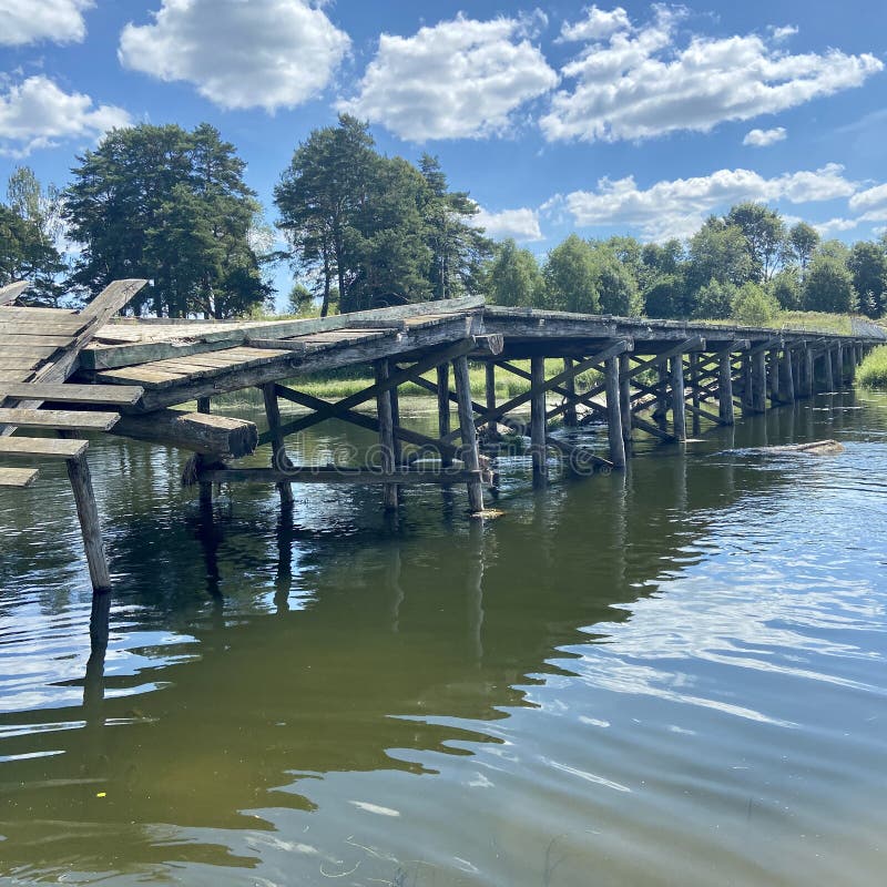 Destroyed Old Wooden Bridge on the Ruza River in Russia Stock Image ...