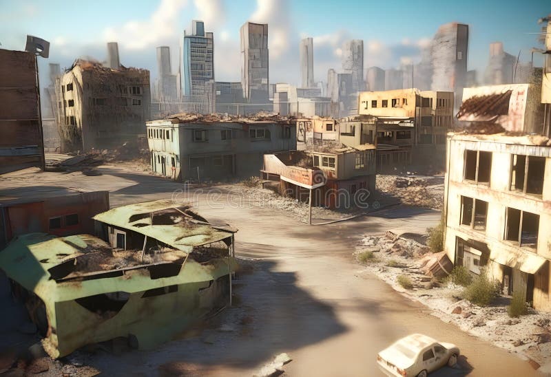 Destroyed Post-apocalyptic City after War and Earthquake Render 3d ...