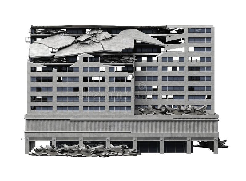 Destroyed Multi-storey Building Isolated on White Stock Illustration ...