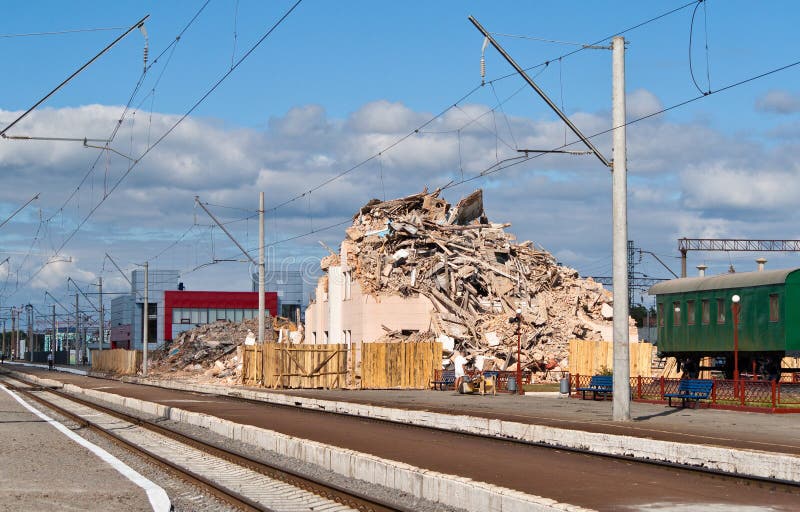 Destroyed railway terminal stock image. Image of piles - 22052303