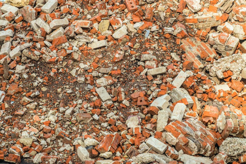 Destroyed Red Brick Building Wall Stock Image - Image of heap, brick ...