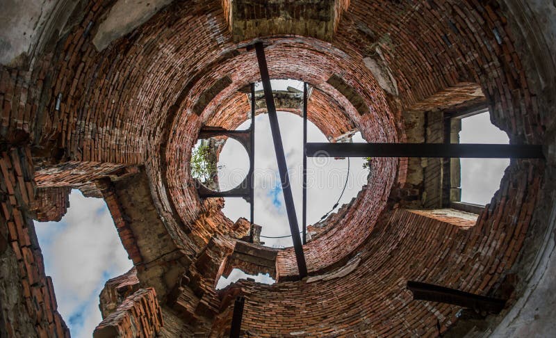 Destroyed Red Tower, Bottom View Stock Photo - Image of ancient, tower ...