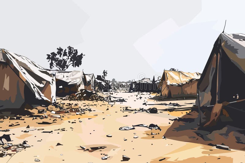 Destroyed Refugee Camp Isolated Stock Vector - Illustration of people ...
