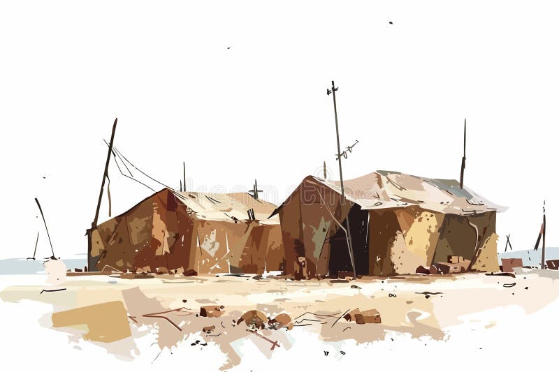 Destroyed Refugee Camp Isolated Stock Vector - Illustration of flat ...
