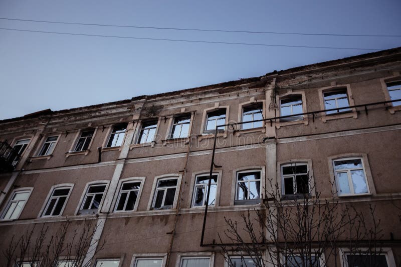 Destroyed Residential Building. Consequences of War or Fire Concept ...