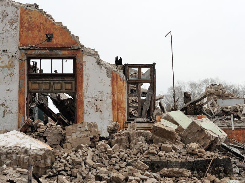 Destroyed Residential Building, Devastation and Desolation Stock Photo ...