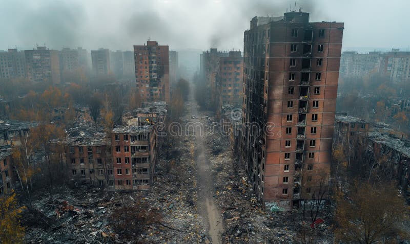Destroyed Residential High-rise Buildings in the City. Stock Photo ...