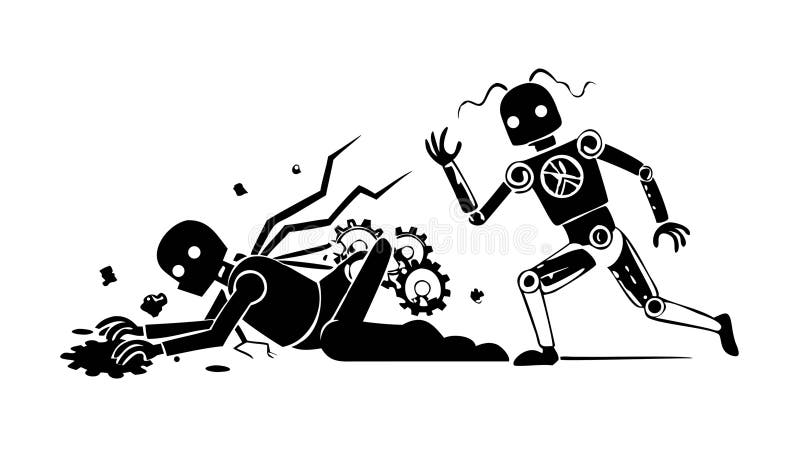 Destroyed Robot Lying on the Ground Silhouette Vector Graphic, Vector ...