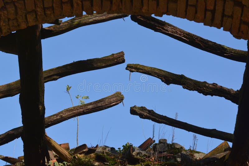 Destroyed roof stock photo. Image of wood, wooden, architecture - 175525674