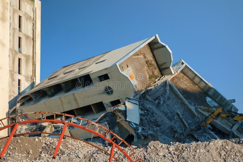 Destroyed and Ruined Big Concrete Building Stock Photo - Image of ...