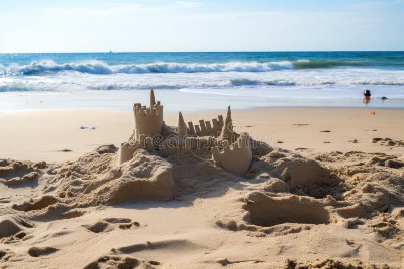 Destroyed Sandcastle at the Edge of the Beach Stock Image - Image of ...