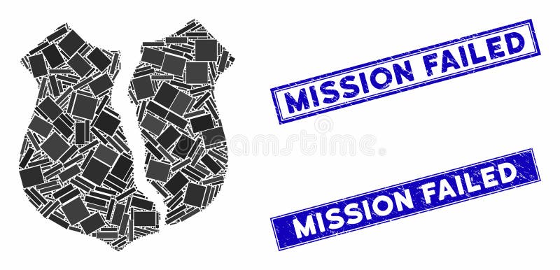 Textured Mission Failed Line Seal and Mosaic Building Fire Icon Stock ...