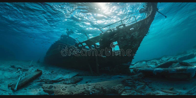 Destroyed Shipwreck at the Bottom of the Ocean Underwater Stock Photo ...