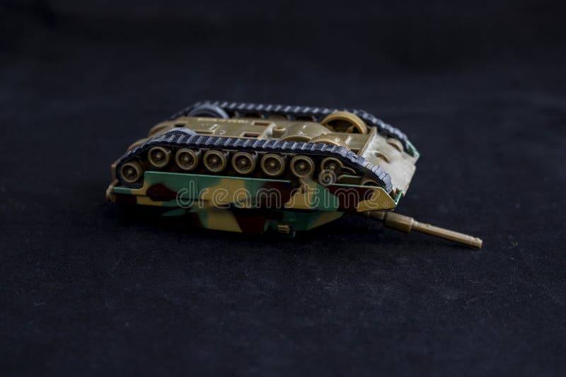 Destroyed Small Tank Model on Black Background Stock Image - Image of ...