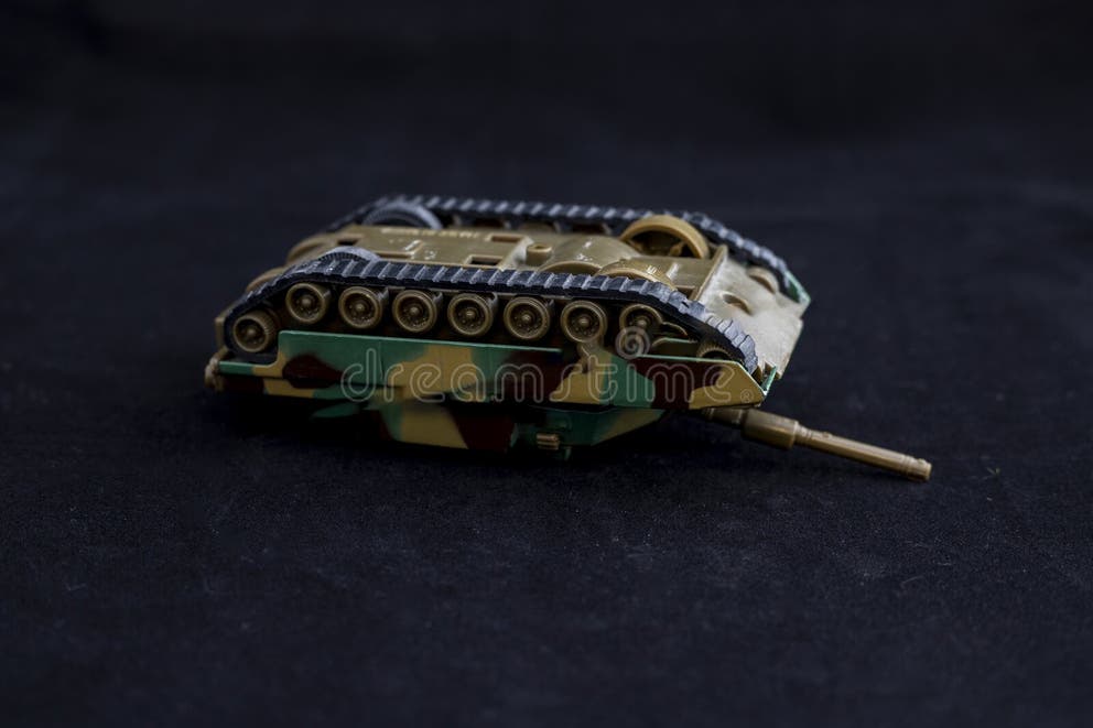 Destroyed Small Tank Model on Black Background Stock Image - Image of ...