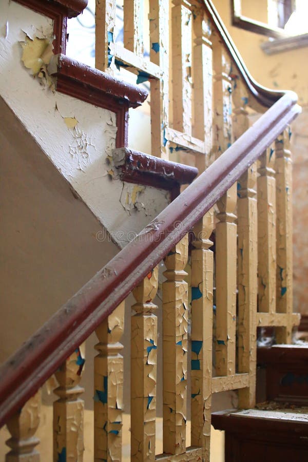 Destroyed Staircase Railing in an Abandoned Building Stock Image ...