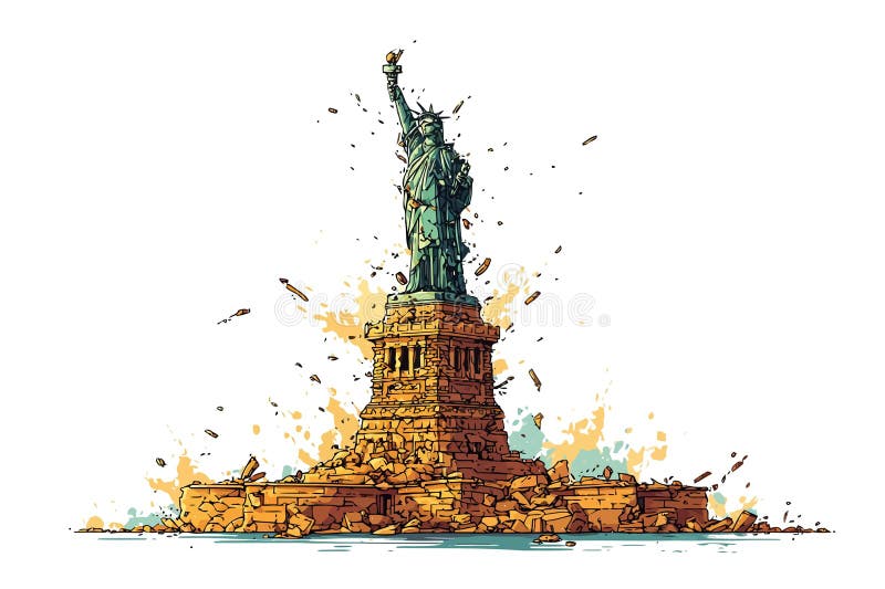 Destroyed Statue of Liberty Isolated Stock Vector - Illustration of ...