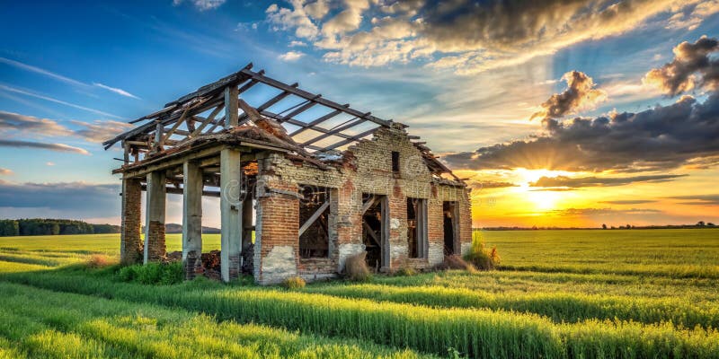 Destroyed Structure in the Field Creative AI Stock Illustration ...