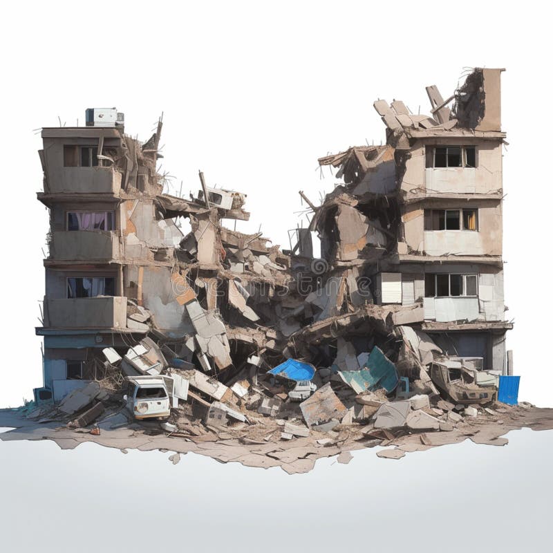 Destroyed Structures Isolated on White Background, Urban Decay ...