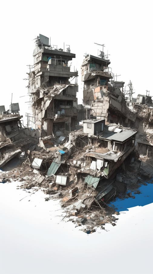 Destroyed Structures Isolated on White Background, Urban Decay ...