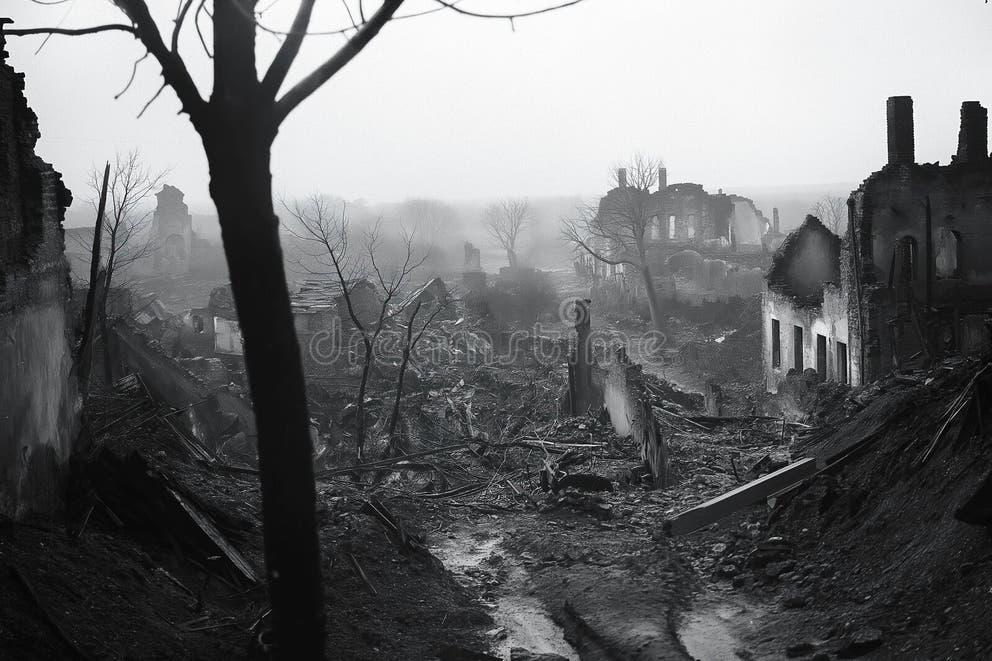 Destroyed Town with Collapsing Structures after War Stock Illustration ...