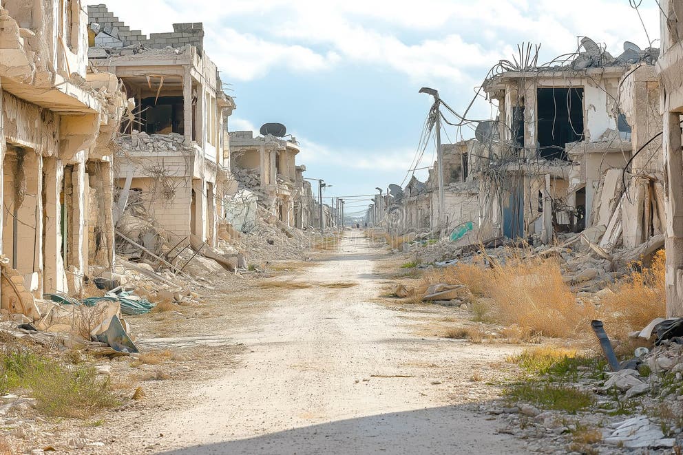 Destroyed Town with Collapsing Structures after War Stock Illustration ...