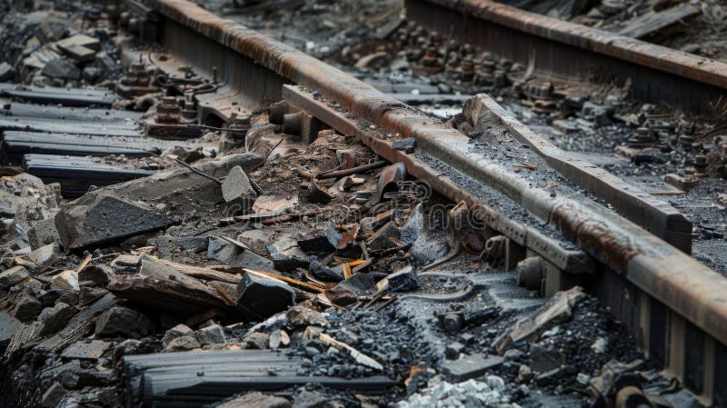 A Destroyed Train Track with Pieces of Railroad Tered and Twisted in ...