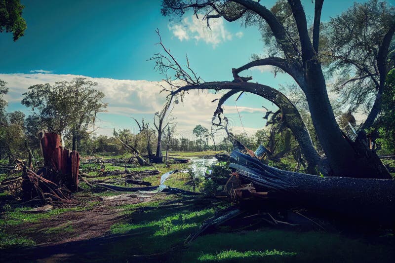 Destroyed Trees and Broken Branches in Park after Aftermath Hurricane ...