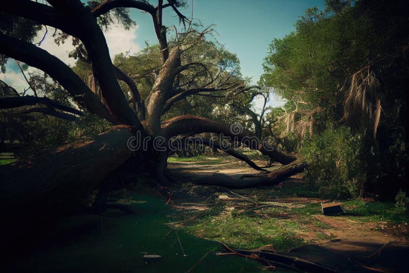 Destroyed Trees and Broken Branches in Park after Aftermath Hurricane ...