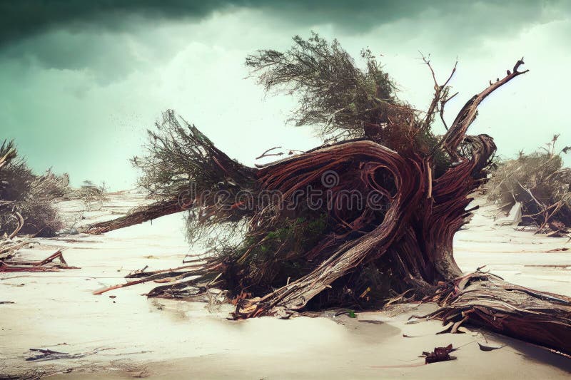 Destroyed Trees and Uprooted in Process of Aftermath Hurricane Rushing ...