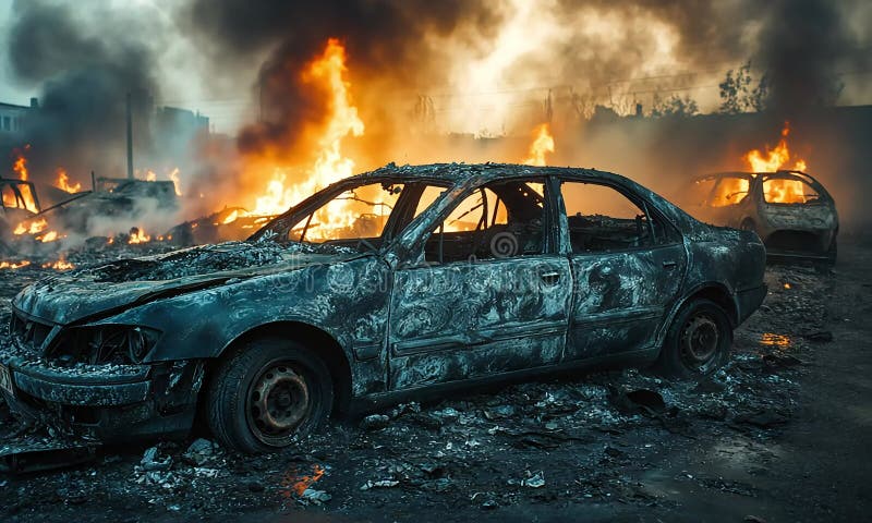 Destroyed Vehicles Amidst Fiery Aftermath Stock Footage - Video of ...