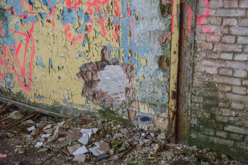 Destroyed Wall in an Abandoned Building Stock Photo - Image of failure ...