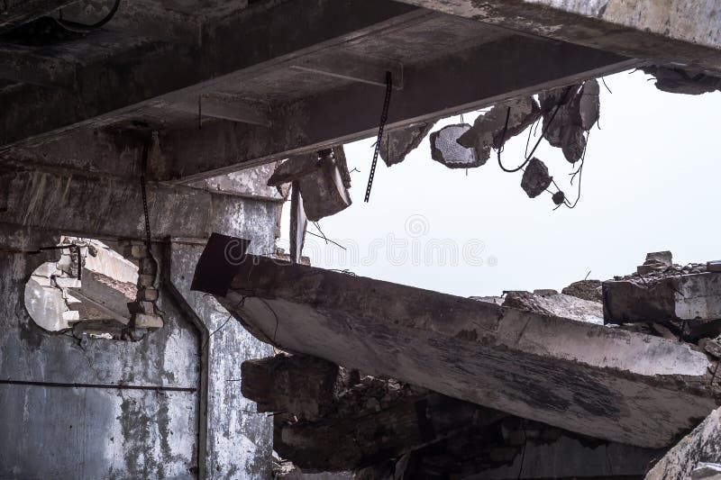 The Destroyed Wall of the Building is a Close-up with Large Concrete ...