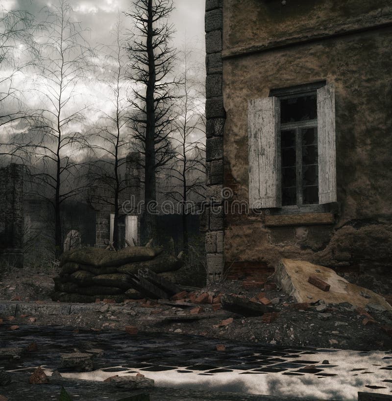 Destroyed War City Background Stock Illustration - Illustration of ...