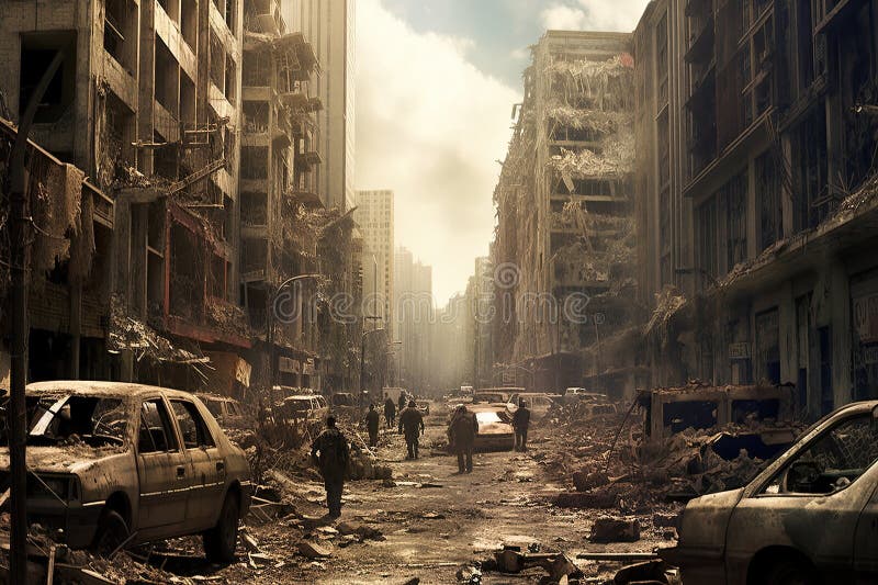 Destroyed city background stock illustration. Illustration of abandoned ...