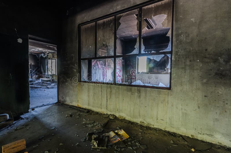 Destroyed Window in a Factory Stock Image - Image of wall, forget ...