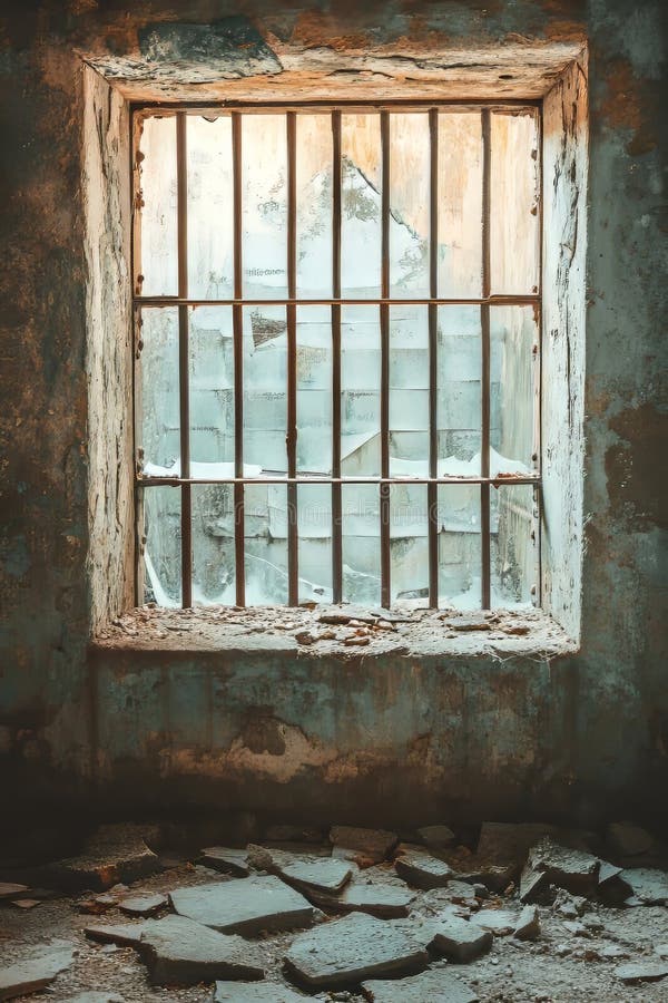A Destroyed Window Frame Displays Debris Made of Concrete and Metal ...
