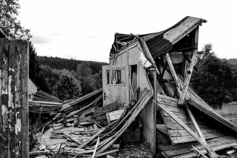 Destroyed Wooden House in the Countryside Stock Image - Image of ...