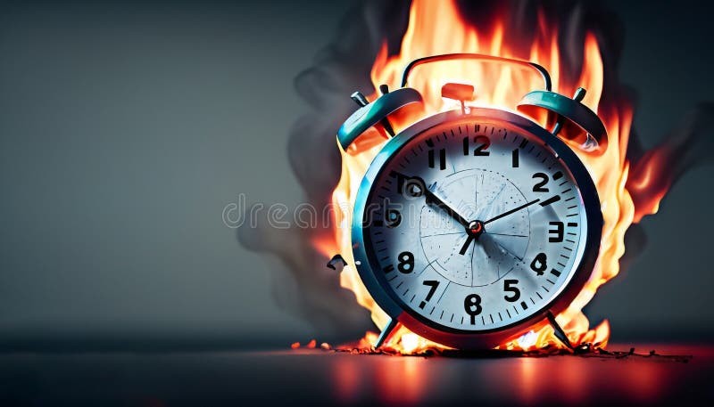 Destroying Burning Clock in Space. Clock Inner Mechanical Parts Shows ...