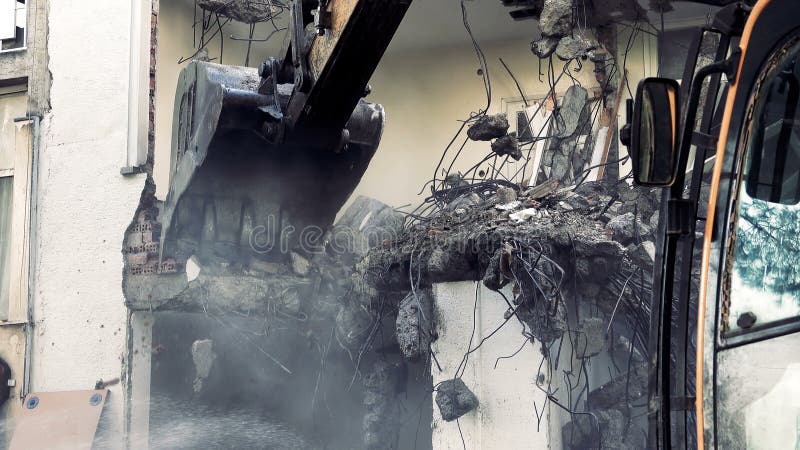 Destroying Old House with Bulldozer Mechanical Arm Stock Video - Video ...