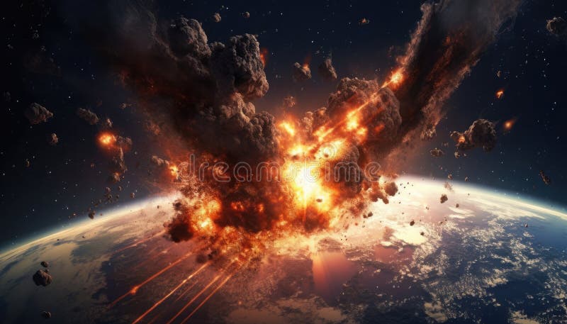 Destroying of Planet by Asteroid Impact with Huge Explosion. Stock ...