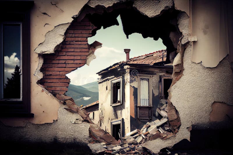 Destructed Building with Open Cracks and Destruction after Aftermath ...